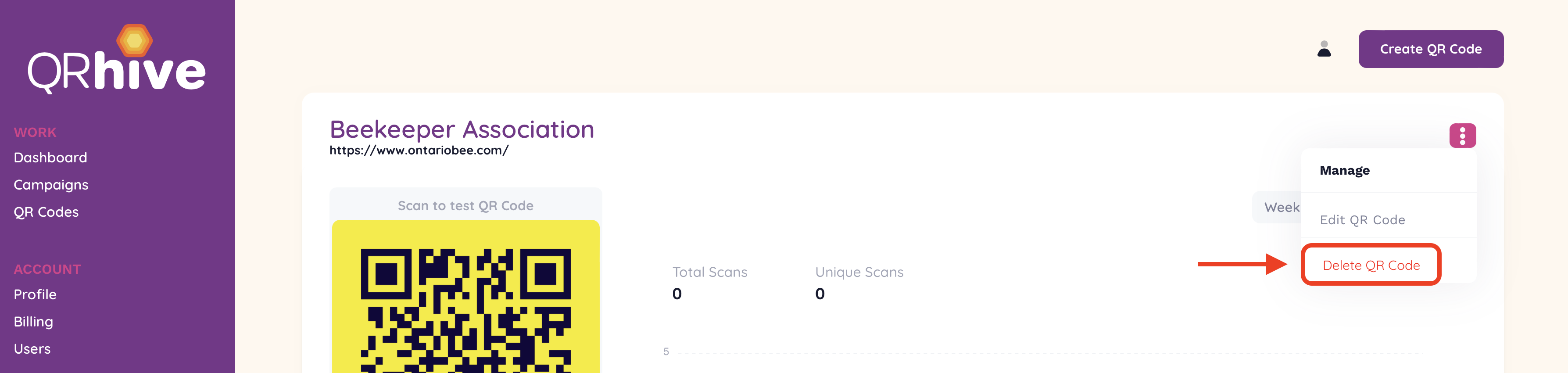 How to delete a QR Code with QR Hive qr code generator